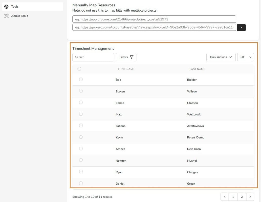 Settings - Tools & Timesheet Management